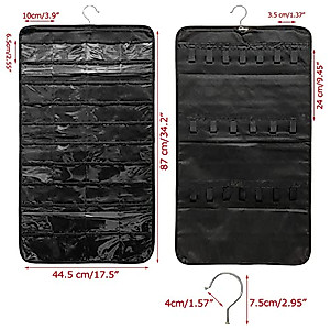 CRUGLA 2 Packs Hanging Jewelry Organizer Set, Dual Sided 80 Pockets and 40 Hook Loops Black Hanging Accessories Closet Organizers Earring Necklace Holder for Jewellery