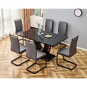 LKTART 63'' Dining Table Faux Marble Black Desktop for Kitchen Dining Living Room