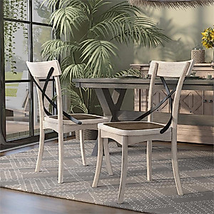 Furniture of America Knix Rustic Wood Dining Chair in Antique White (Set of 2)