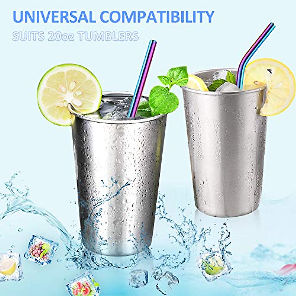 Reusable Metal Straw Boba Straws Extra Wide Stainless Steel Smoothie Straw Drinking Straws with Cleaning Brush & Pouch Magic