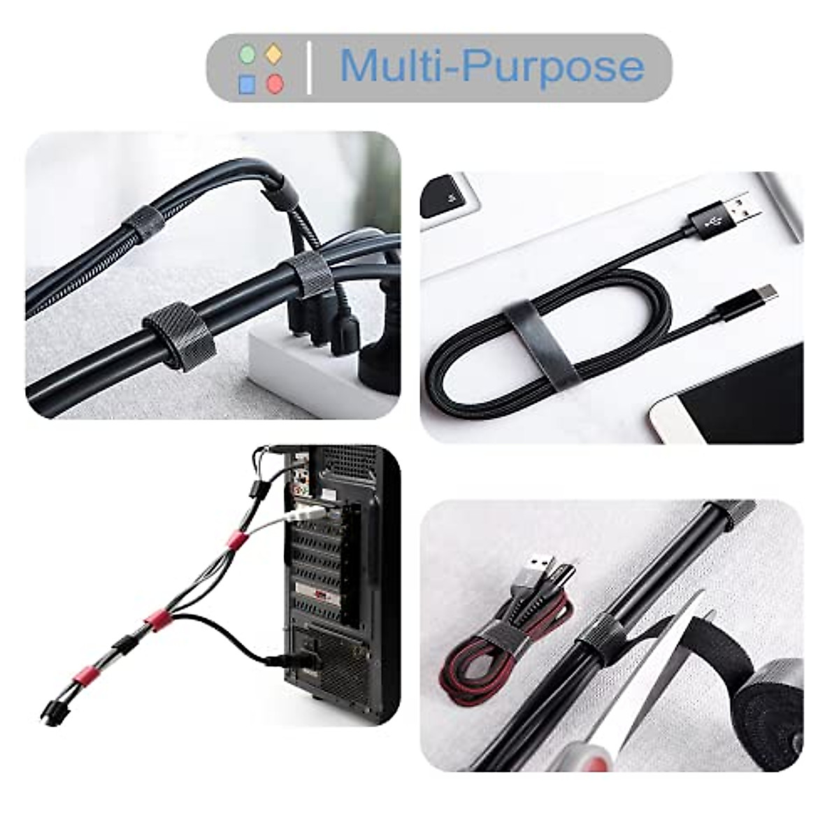 62ft x 1/2inch Cable Ties Roll, Inorthtop Cable Management Straps,Cord Organizer,Under Desk Cable Management,Hook Loop Self Gripping for PC TV Car Desk Home Office Garden