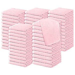 Oakias Cotton Wash Cloths Bulk, Pink, 60 Pack, Face Towels, 12 x 12 Inches Quick Drying Washcloths