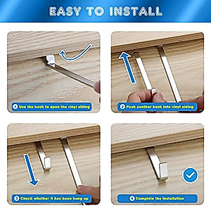 Vinyl Siding Hooks No Damage Hook, 8 Pack Stainless Steel Siding Clips Without Require Drilling, Hooks for Fiber Cement Board Siding with Installation Tool, Siding Hangers for Hardie Board