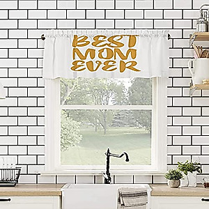 Funnywall88 Curtain Valance for Kitchen,Gold Best Mom Ever White Background Window Treatment Valance Curtains Rod Pocket Valances for Living Room,Dining Room,Bedroom,Kitchen Valance 42"x18"