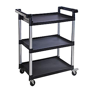 MaxWorks 80774 3-Shelf Utility Plastic Cart with Wheels-225 Lbs Maximum Capacity , Black