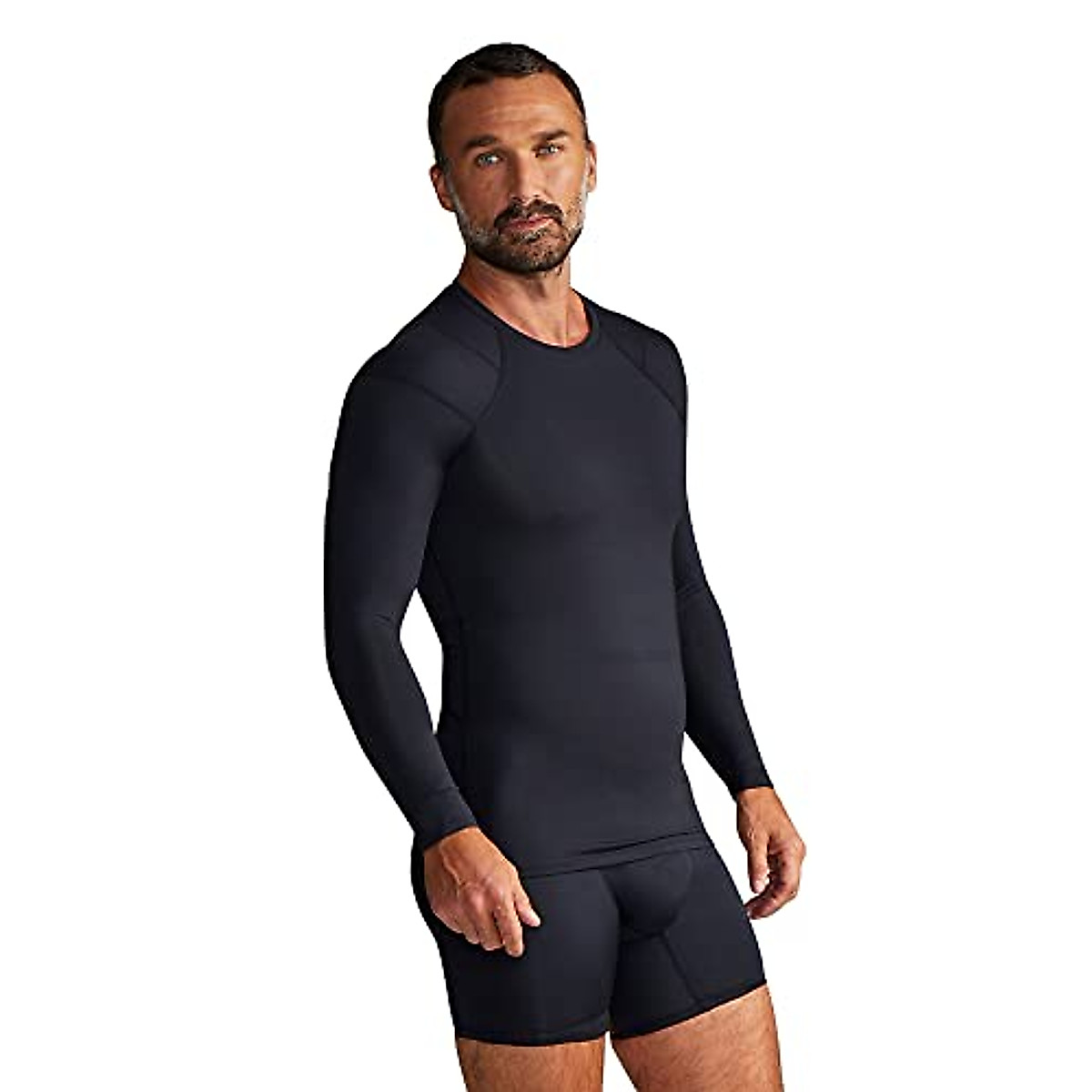 Tommie Copper Men's Pro-Grade Shoulder Support Shirt I UPF 50, Breathable, Long Sleeve Compression Shirt for Upper Body & Posture Support - Black - Medium