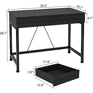 CAIYUN 40Inch Small Computer Desk with Drawers, Home Office Desks with Storage, Simple Modern Kids Desk, Vanity Desk for Bedroom, Work Study Writing Desk Table for Small Spaces (Black, Wooden)