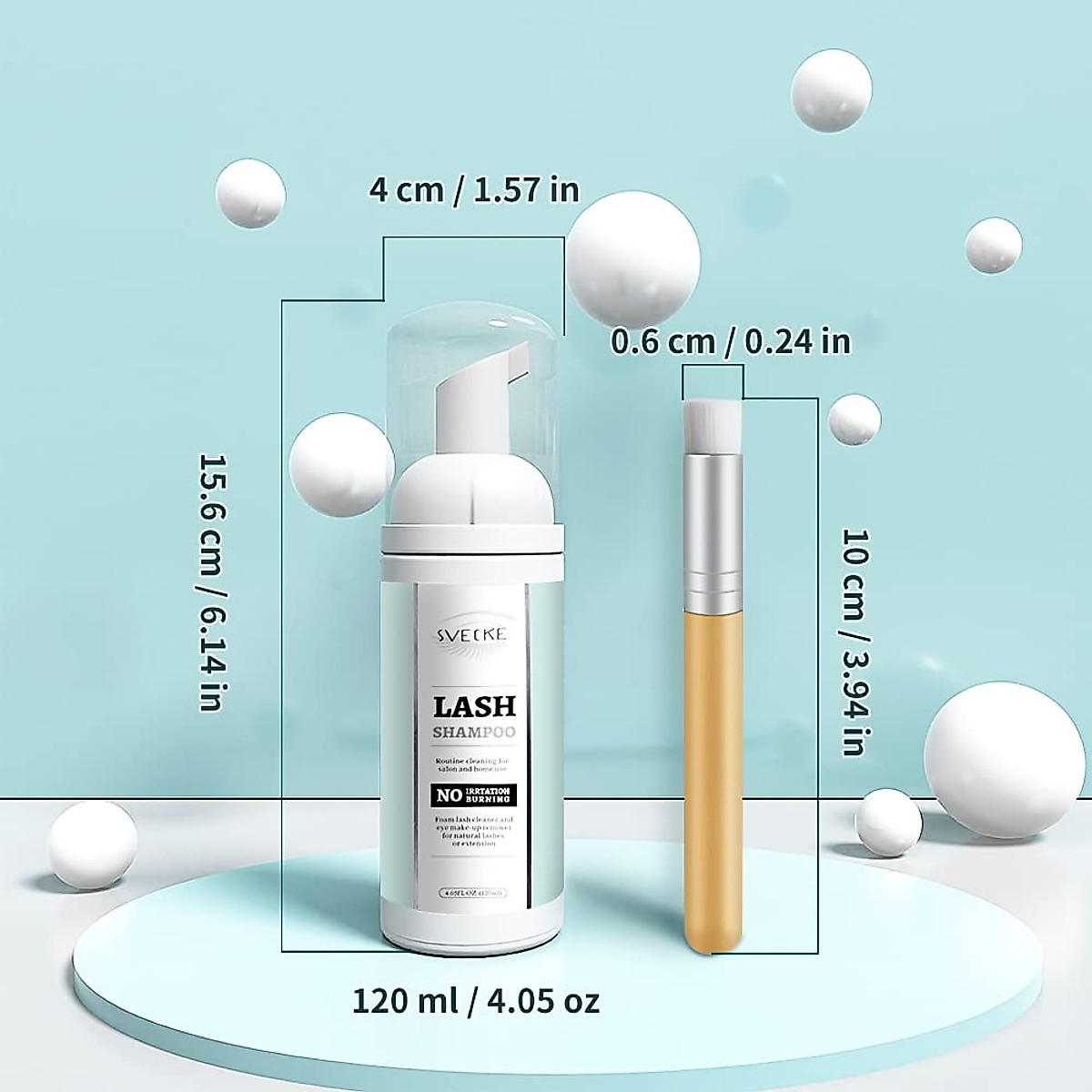 120ml / 4 fl.oz Eyelash Extension Shampoo Brush Eyelid Foam Cleanser Full Safe for Natural Lashes and Extension Paraben & Sulfate Free Non-Irritating Perfect for Salon and Home Use