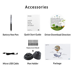 Huion Inspiroy H950P Graphics Drawing Tablet with Tilt Feature Battery-Free Pen 8192 Pressure Sensitivity and 8 User-Defined Shortcuts,Compatible with Mac, Linux(Ubuntu), Windows PC, and Android