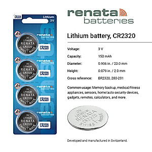 Renata CR2320 Batteries - 3V Lithium Coin Cell 2320 Battery (4 Count)