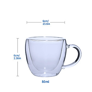 2-Pack,2.5 Oz]Espresso Cups With Handle and [2-Pack,12 Oz] Double Wall Glass Coffee Mugs with Handle