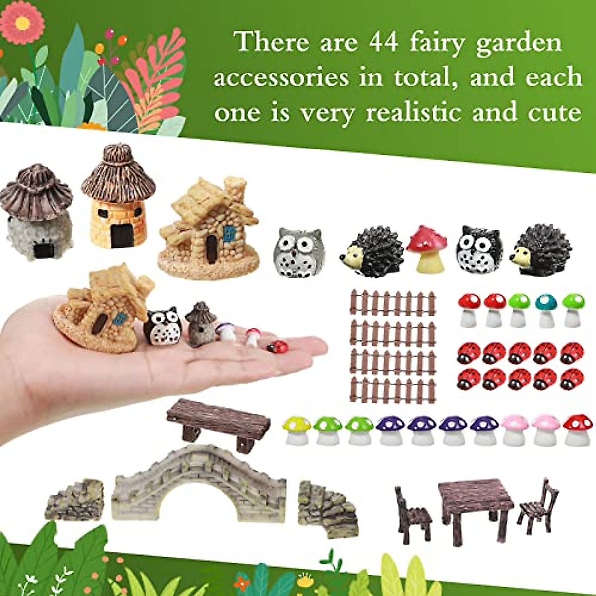 Canlierr 58 Pieces Miniature Fairy Garden Accessories Outdoor DIY Micro Landscape Ornaments Include Mixed Model Trees, Faux Green Moss, Mini House Animal Yard Figurines for Dollhouse Craft