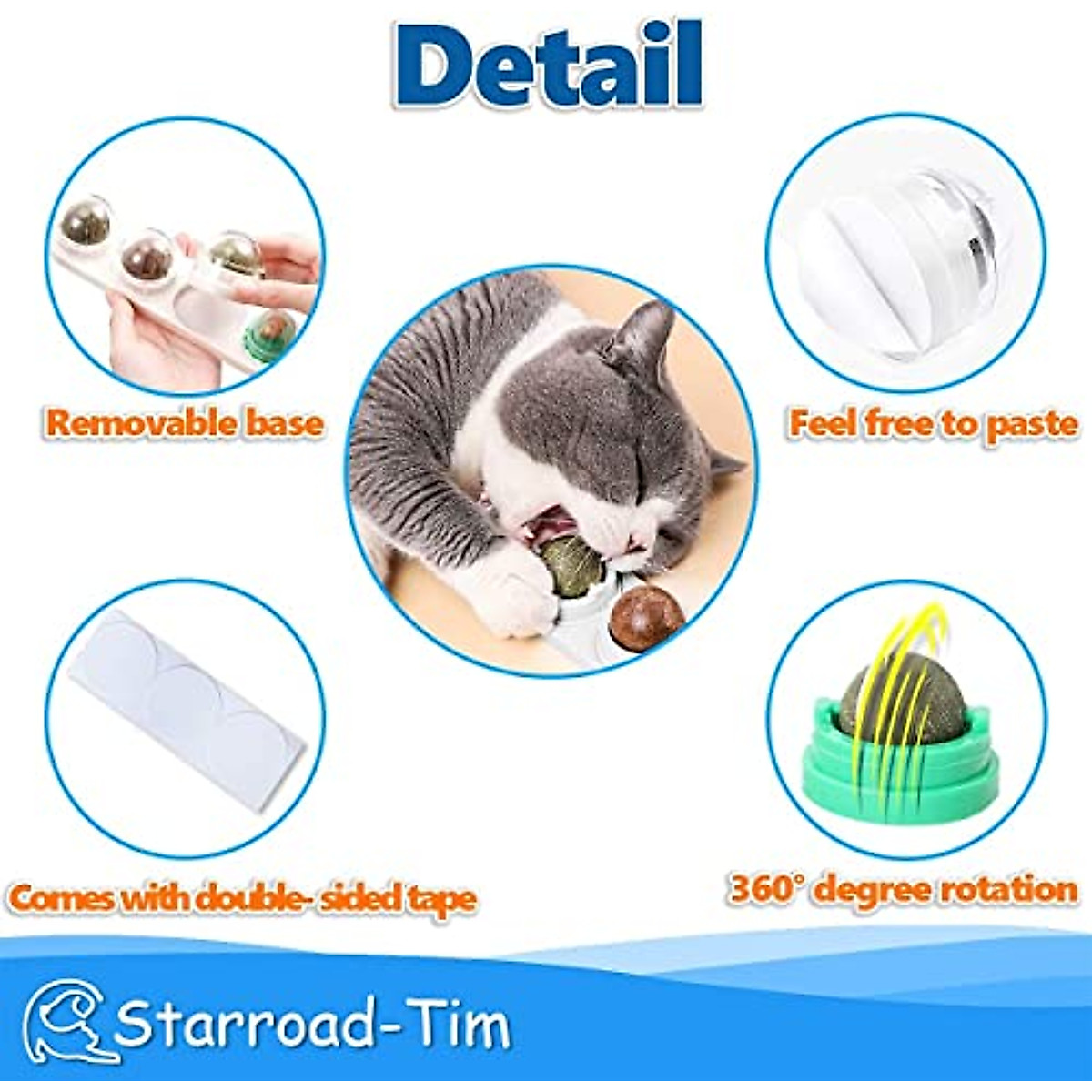 STARROAD-TIM Catnip Balls Catnip Toy for Cats Rotatable Edible Balls Natural Healthy Self-Adhesive Catnip Edible Balls (White)