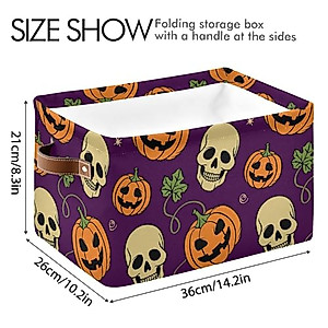 Halloween Pumpkin Skull Storage Basket Bins Sturdy Toy Storage Organizer Bins Laundry Basket with Handles for Playroom Living Bed Room Office Clothes Nursery,1 pcs