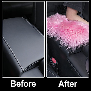 Amiss Genuine Wool Auto Center Console Pad, Universal Car Armrest Seat Box Cover, Soft Wool Auto Armrest Cover Protector for Most Vehicle, SUV, Truck, Car - Pink