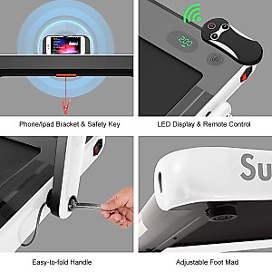 GYMAX Walking Pad, 2.25HP Foldable Treadmill with Smart App & Remote Control, Bluetooth LED Monitor, Small Spaces Compact Running Machine, Folding Portable Under Desk Treadmill for Home Office (White)