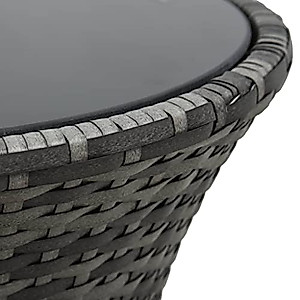 vidaXL Patio Side Table Drum Shape Coffee Tea Couch Sofa End Table Garden Outdoor Courtyard Poolside Wicker Furniture Gray Poly Rattan