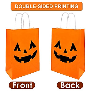 24 Pieces Halloween Pumpkin Gift Candy Bags, Halloween Paper Bags with Handle Trick or Treat Bags Party Favor for Halloween Party Decorations