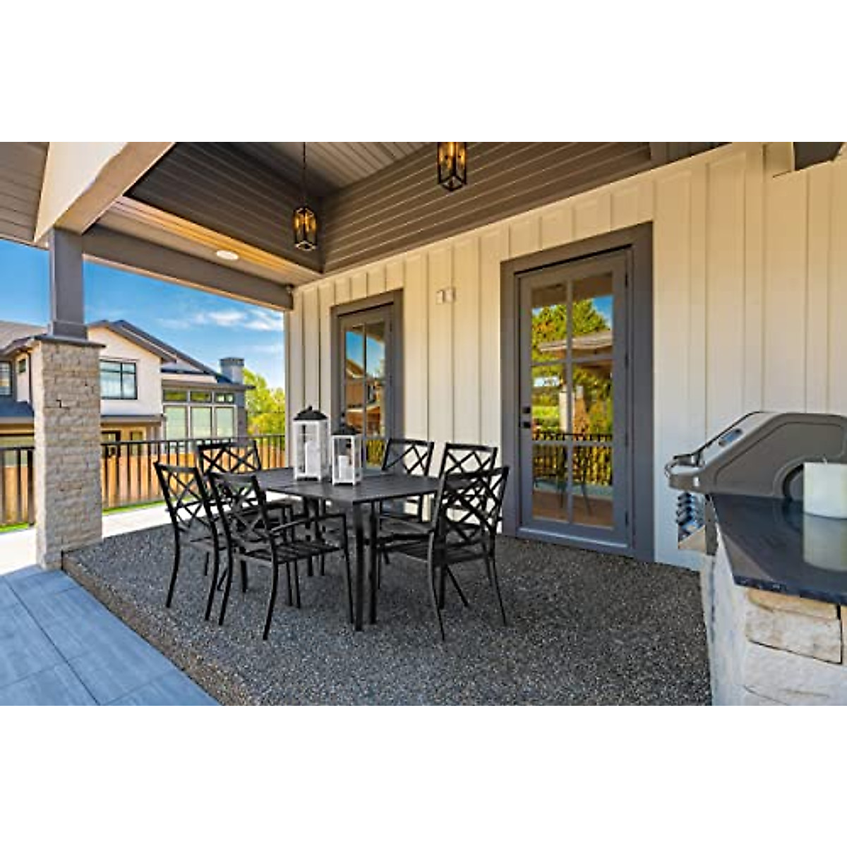 Bigroof Outdoor Patio Dining Chairs Set of 2, Metal Stackable Bistro Deck Chairs Support 300LB All-Weather Patio Furniture for Backyard, Deck, Patio, Lawn & Garden (2) (2, black1)