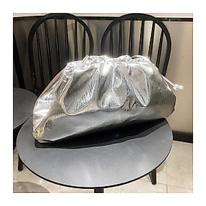 Women Dumpling Crossbody Large Bag Cloud Evening Bag Sparkly Clutch Purses Shoulder Bag Drawstring Strap Crossbody Bag (silver)