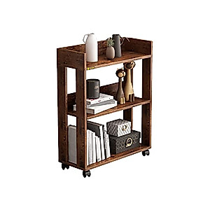 MIN WIN 3 Tier Open Bookshelf,Small Bookshelves Storage Display Shelf with Universal Wheels,Movable Standing Shelf Units,Wood Storage Rack for Small Spaces Home Office Bookcases Book Shelves,Antique
