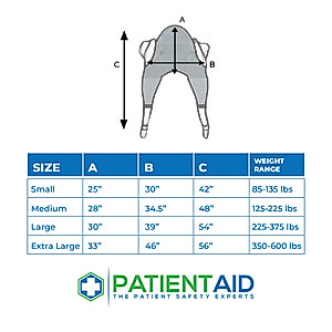 Patient Aid Padded U-Sling with Head Support - Soft Polyester Fabric - Comfy and Safe Lifting for the Elderly, Bariatric, and Non-Weight-Bearing - Medium, 225lb. Maximum Carrying Capacity