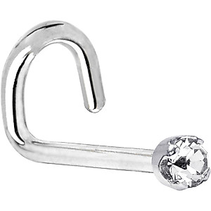Body Candy Solid 14k White Gold 2mm (0.030 cttw) Genuine Diamond Left Nose Stud Screw 18 Gauge 1/4"