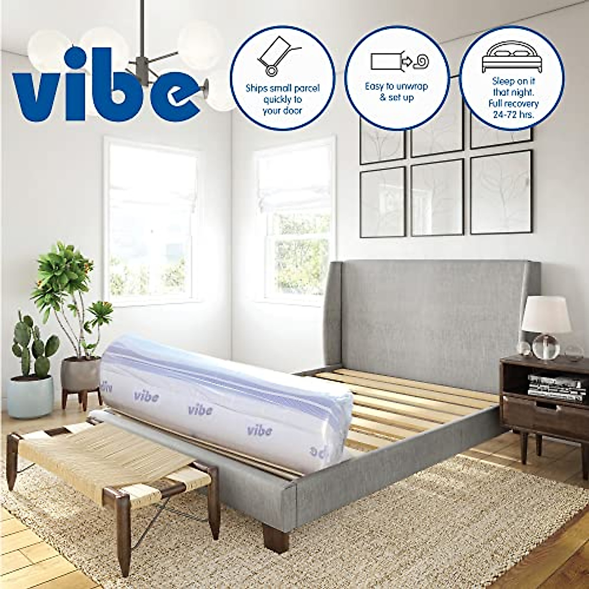 Vibe Gel Memory Foam 12-Inch Mattress with Bonus Mattress Protector| CertiPUR-US Certified | Bed-in-a-Box, Twin XL, White