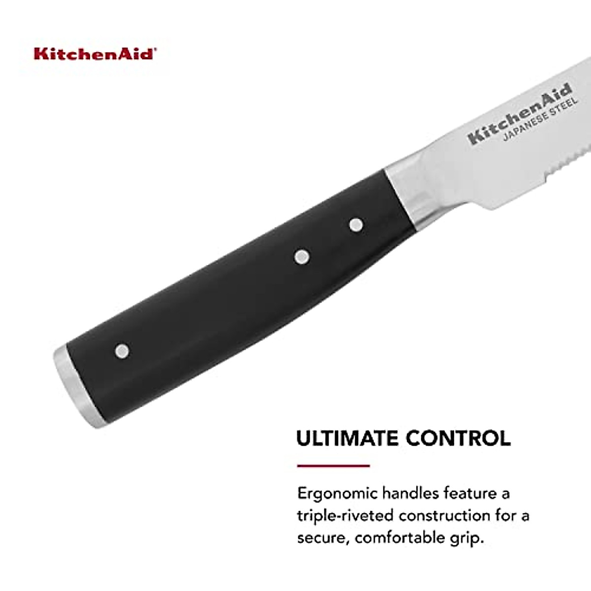 KitchenAid Gourmet 4 Piece Forged Triple Rivet Steak Knife Set, High Carbon Japanese Steel, Sharp Kitchen Knife Set, 4.5 inch, Black