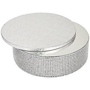 2 Piece Silver Foil Wedding Cake Stand with Rhinestones and 12 Inch Cake Drum, Dessert Holder for Centerpieces