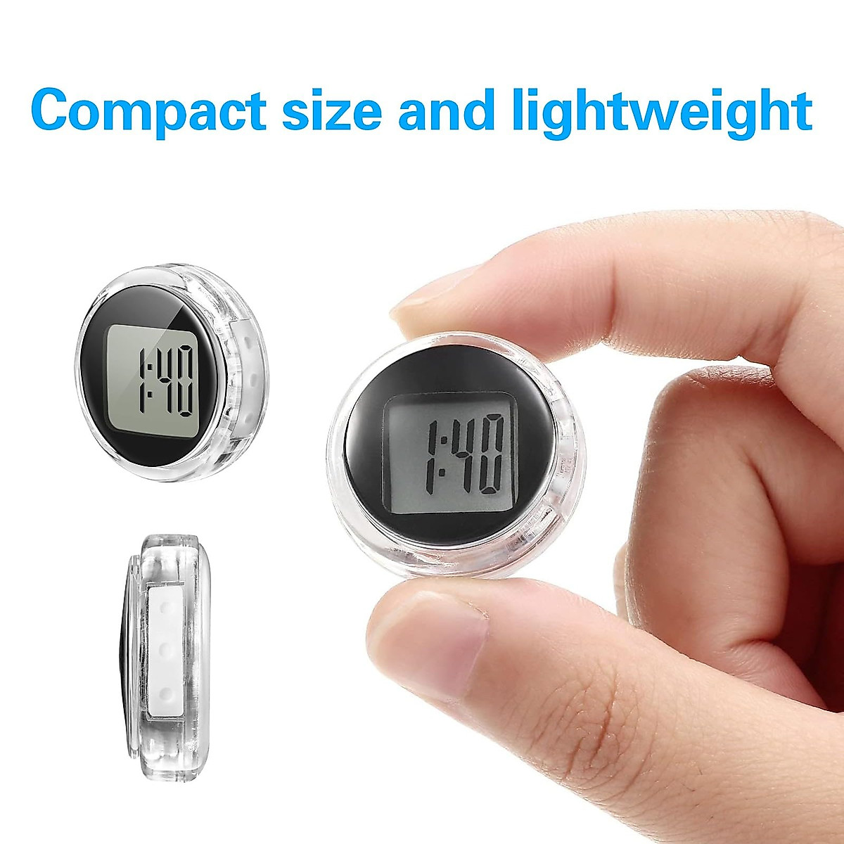 Crynod 3 PCS Mini Car Clock for Dashboard, 1.0In x 0.3In Waterproof ABS Round Motorcycle Decorative Clock with Adhesive, Universal Vehicle Digital Clocks Accessories (White)