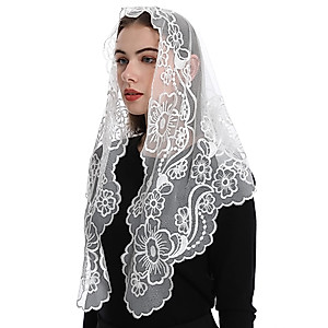 Bozidol Chapel Mantilla Christian Latin Mass Veils for Religious Prayer Orthodox Lace Head Covering Veil with Gift Box (White)