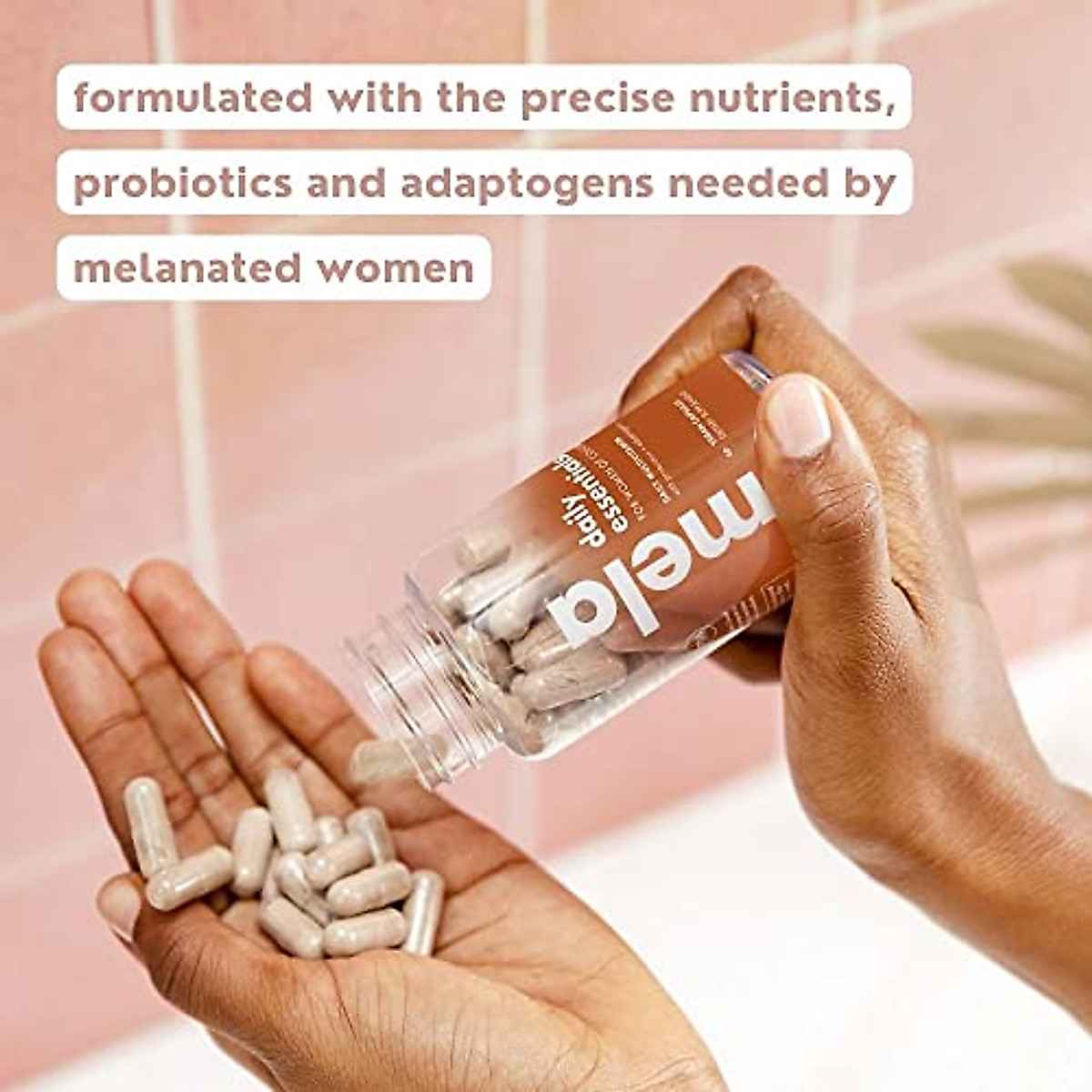 Mela Daily Essentials Multivitamin for Melanated Women - High-Dose Vitamin D3 and B12, Probiotics, Lion's Mane, Ceylon Cinnamon - Vegan, Gluten Free, Non-GMO, 30 Day Supply (60 Capsules)