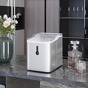 Electactic Ice Maker Countertop, Efficient Easy Carry Ice Maker, Self-Cleaning Ice Maker with Ice Scoop & Basket, 9pcs/ 8mins 26.6Lbs Per Day for Home/Office/Kitchen, Silver (Z3912)