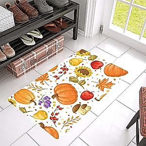 susiyo Doormat 30"x18" Autumn Pumpkins Sunflowers Leaves Non-Slip Indoor Entryway Door Mat (Rubber Backing)