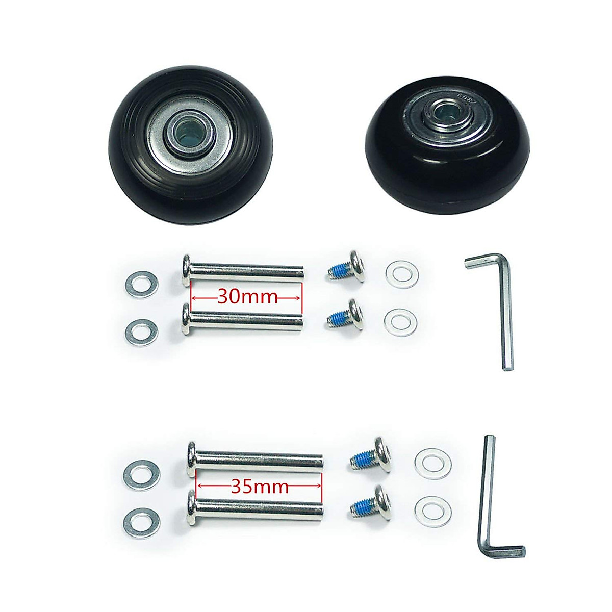 F-ber Luggage Suitcase Wheels Replacement Kit 45mm x 18mm with ABEC 608zz Inline Outdoor Skate Replacement Wheels, One Set of (2) Wheels (OD:45 W:18 ID:6 Axles:30 & 35mm)