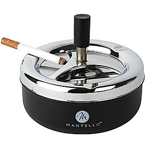Mantello Round Push Down Cigarette Ashtray with Spinning Tray, Large, Black