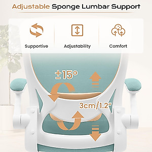 KERDOM Ergonomic Mesh Office Chair with Lumbar Support, Flip-up Arms & Swivel Feature - Adjustable Height Home/Gaming Chair (LightBlue)