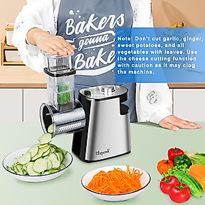 LEEPENK Electric Cheese Grater 5 In 1 Electric Vegetable Cutter Slicer 2023 Upgrade 250w Electric Grater with Large Direct Inlet and 5 Different Blades for Vegetables,Block Cheese and Fruits