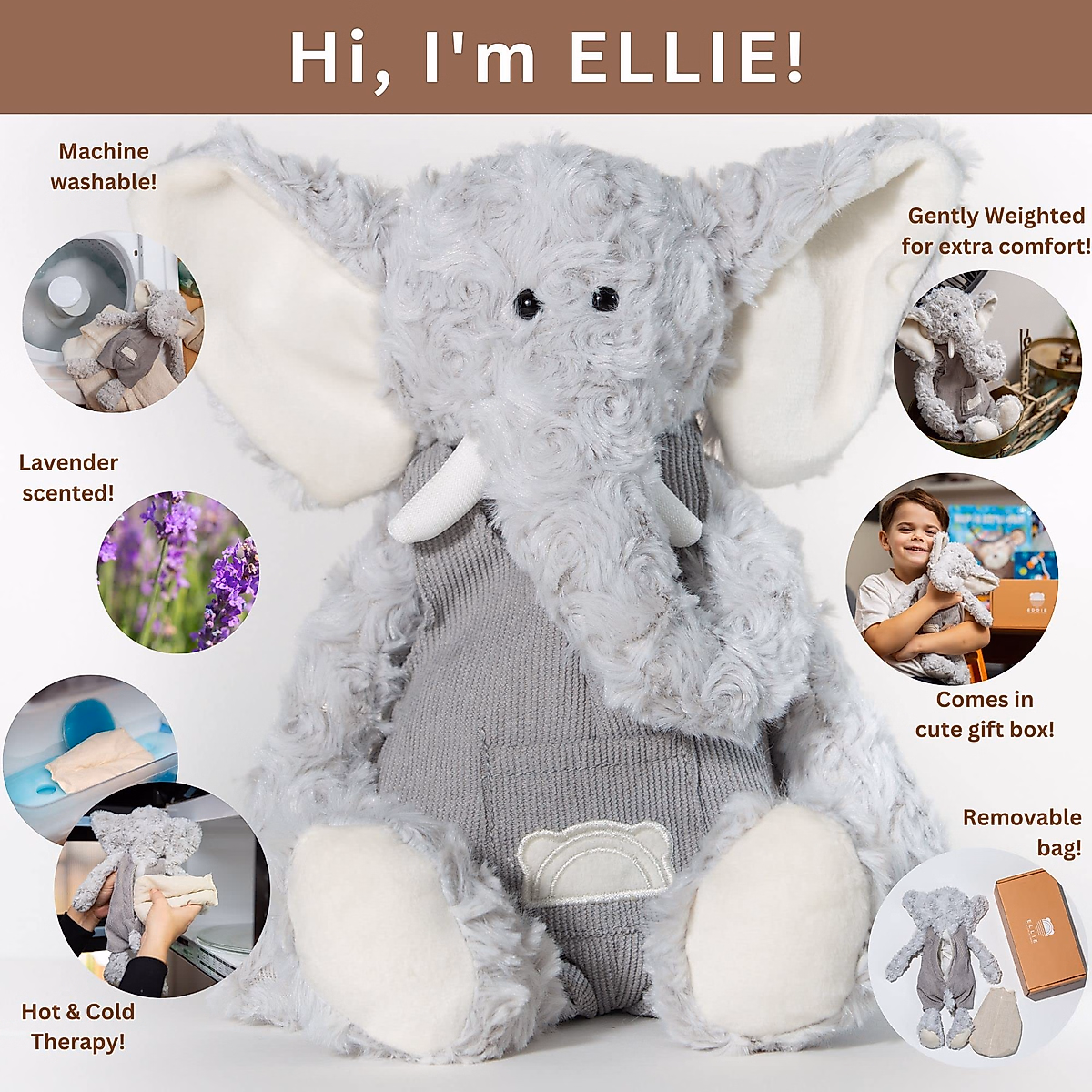“Ellie” Microwavable Stuffed Animal – Stuffed Animal Heating Pad - Heatable, Coolable, Washable Stuffed Animals