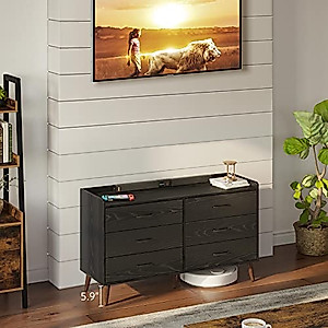 Rolanstar Drawer Dresser-Tool Free Quick Install, 6 Drawers Storage Dresser with Foldable Drawer Dividers, Modern Chest of Drawer, Black（Tool Free Except Drawer Handle and Foot）