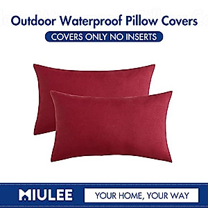 MIULEE Christmas Pack of 2 Decorative Outdoor Solid Waterproof Throw Pillow Covers Linen Garden Farmhouse Cushion Cases for Patio Tent Balcony Couch Sofa 12x20 inch Red