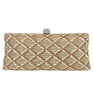 Geometric Patterned Raffia Straw Box Clutch, Natural