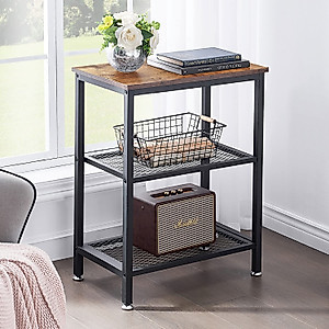 VECELO Tall End Side Tables,30" Height Nightstand with 3-Tier Storage Shelf for Bedroom Living Room, Easy Assembly,Industrial Style, 1-Pack, Retro Brown