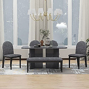 6-Piece Dining Table Set, Modern Style Kitchen Dining Table Set with Faux Marble Table and 4 Upholstered Dining Chairs & 1 Bench, Dining Room Set for 6 Persons (Gray)