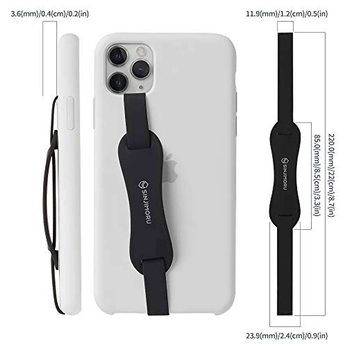 Sinjimoru Universal Silicone Phone Grip Holder, as Cell Phone Stand, with Elastic Phone Finger Strap for Android/iPhone Case. Sinji Loop Stand Black
