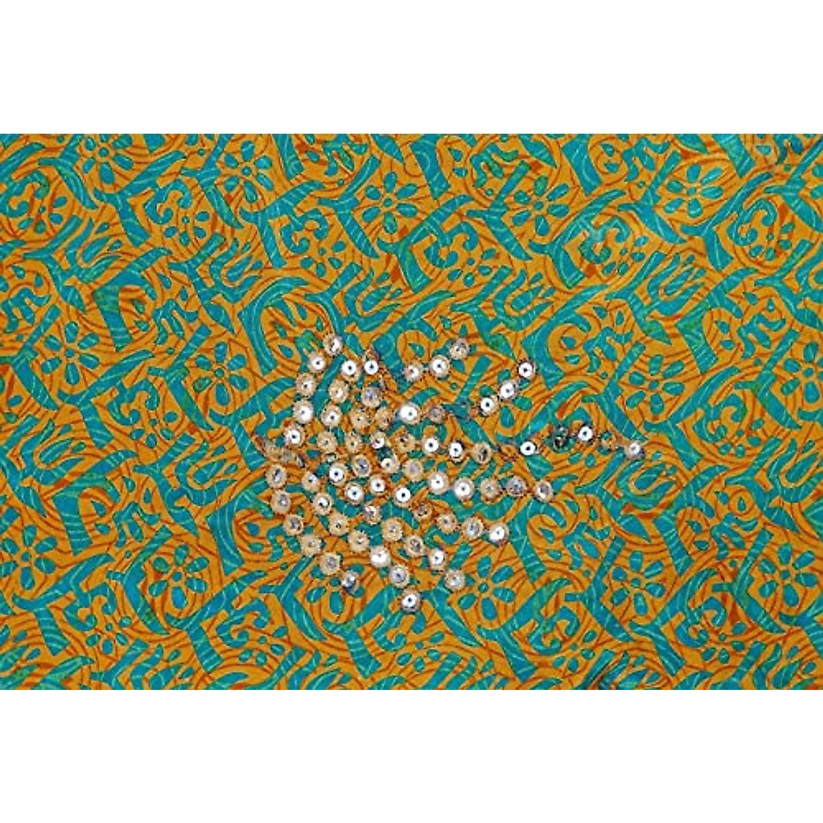 Peegli Women's Vintage Orange Floral Saree Indian Fabric DIY Crepe Silk 5 Yards Sari