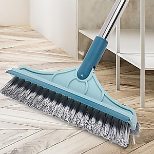 Three in One Floor Scrub Brush 180 Degree Rotatable Head Long Handle Cleaner Plastic and Stainless Steel for Home (Light Blue)