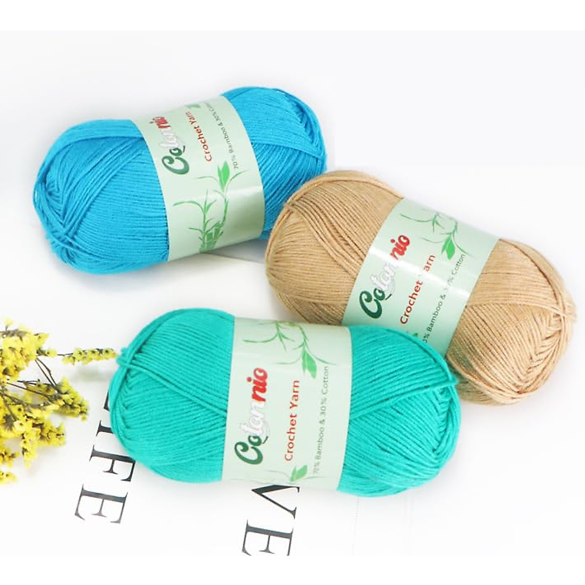 8 Skeins Crochet Knitting Yarn 70% Rayon derived from Bamboo, 30% Cotton Superfine Fingering Weight Sunny Cat Cotonnio Imported (Aegean Blue)