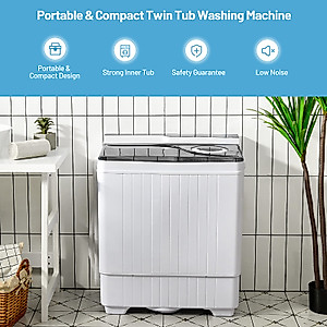 Giantex Washing Machine Semi-automatic, Twin Tub Washer with Spin Dryer, 26lbs Capacity, Built-in Drain Pump, Portable Laundry Washer, Compact Washing Machine for Apartment, Dorm and RV (White+Gray)